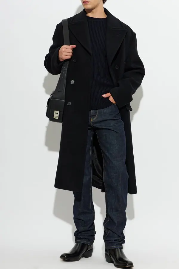 Fendi Wool Formal Double-breasted Coat With Single Back Vent By