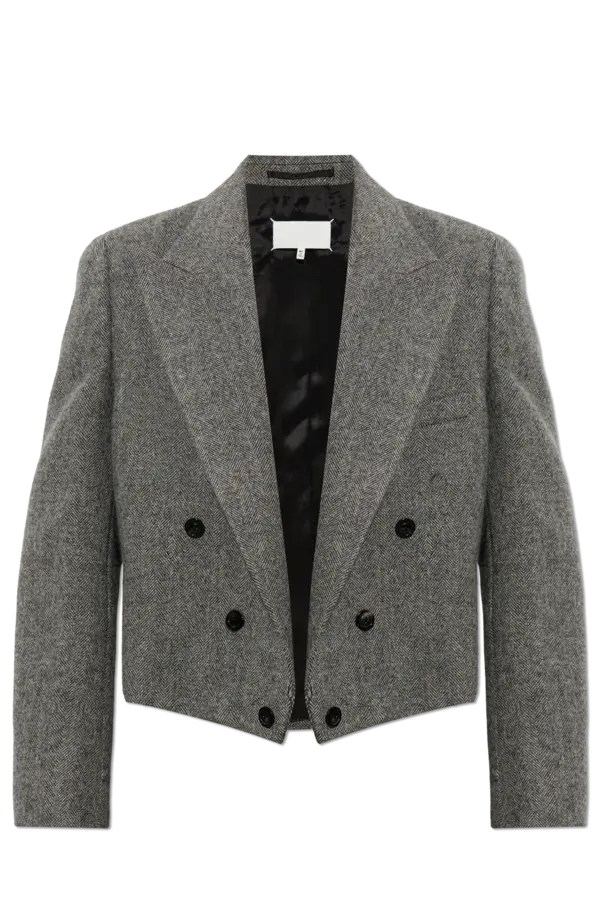 MAISON MARGIELA Gray Wool Herringbone Cropped Blazer - Grey
