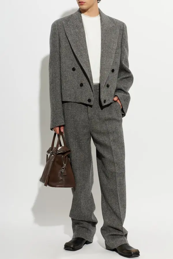 MAISON MARGIELA Gray Wool Herringbone Cropped Blazer