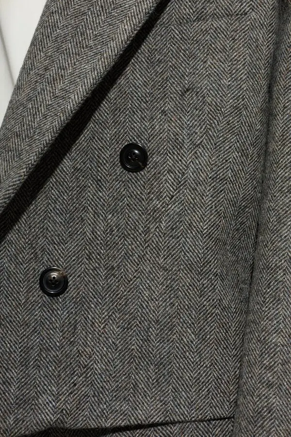 MAISON MARGIELA Gray Wool Herringbone Cropped Blazer