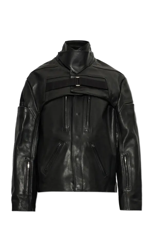 Rick Owens Leather Jacket With High Collar - Black