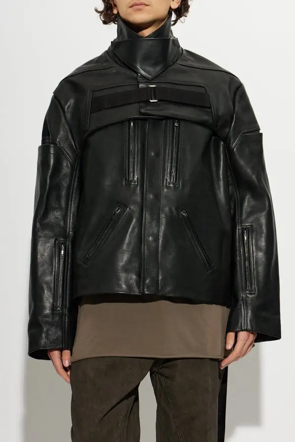 Rick Owens Leather Jacket With High Collar