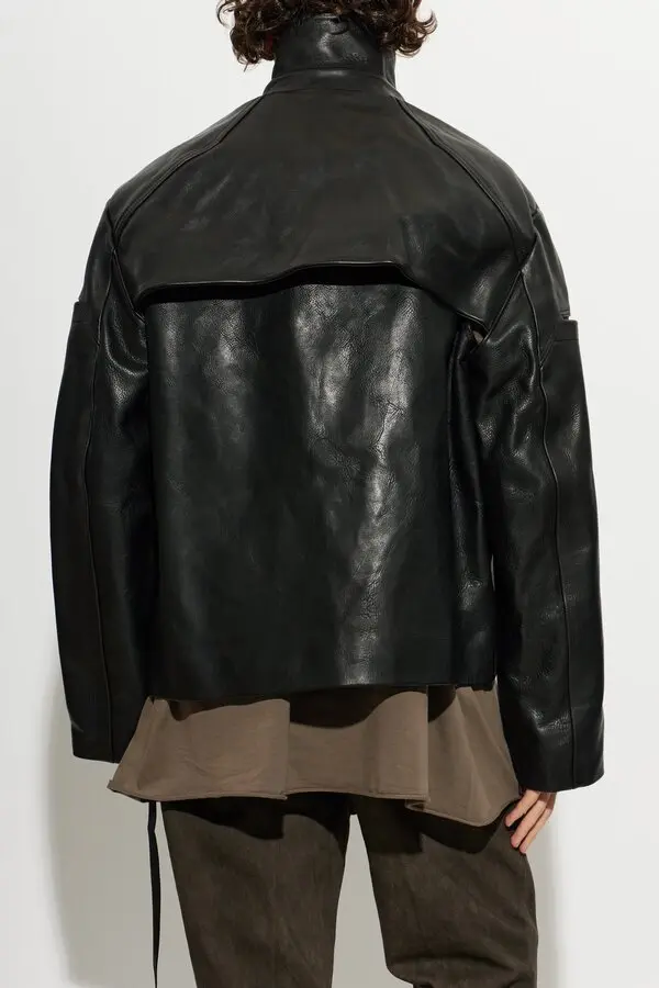 Rick Owens Leather Jacket With High Collar