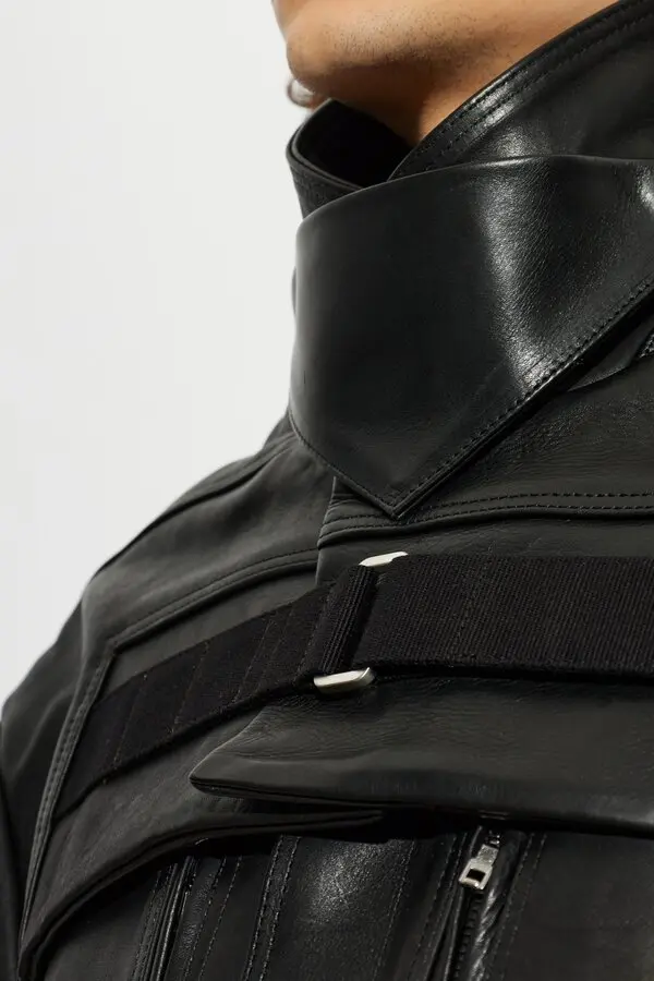 Rick Owens Leather Jacket With High Collar
