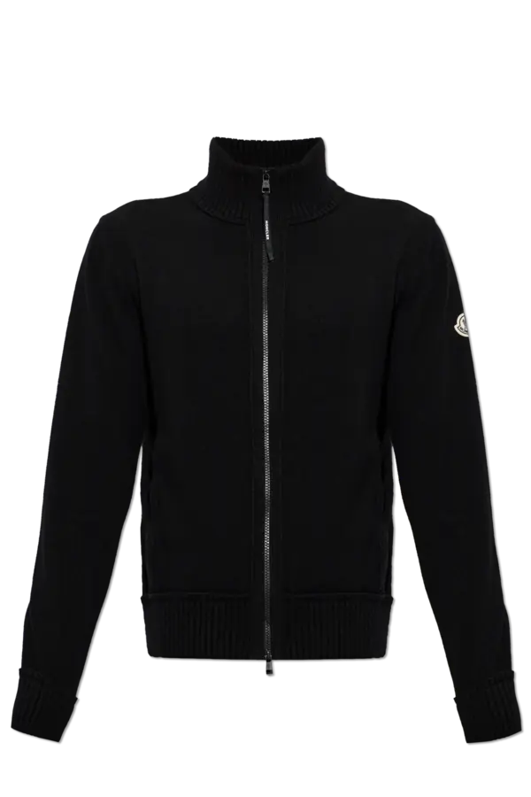 Moncler Wool Turtleneck Cardigan With Designer Logo