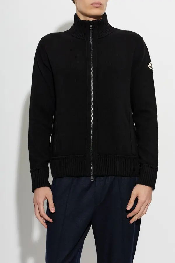 Moncler Wool Turtleneck Cardigan With Designer Logo