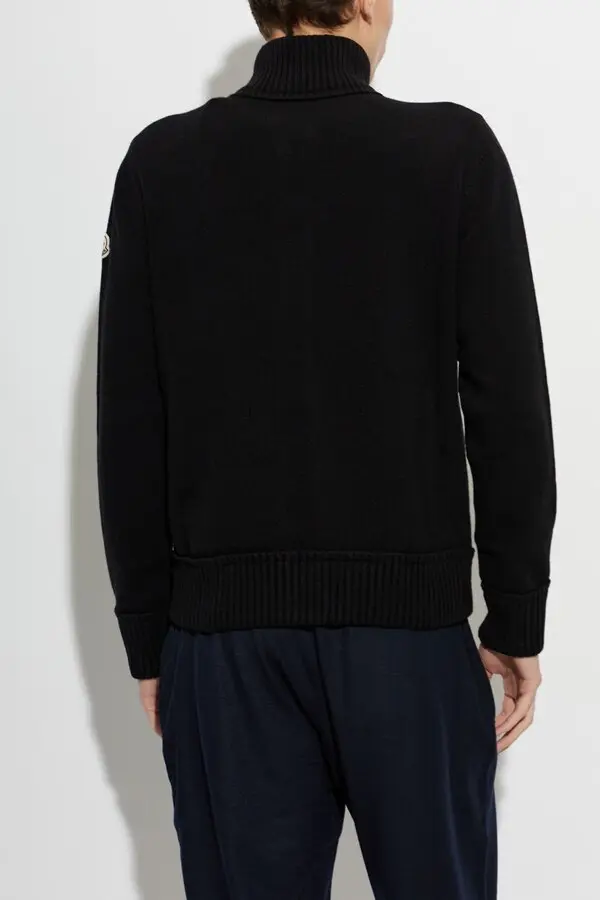 Moncler Wool Turtleneck Cardigan With Designer Logo