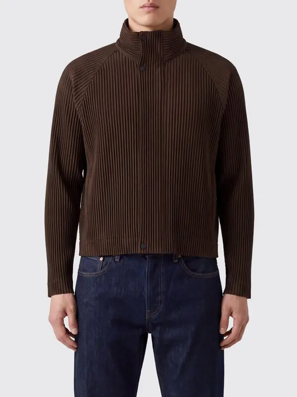 Issey Miyake High-neck Pleated Technical Fabric Cardigan Homme Pliss - Brown