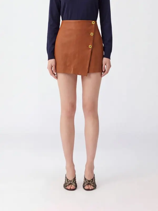 Versace Asymmetrical Lambskin Wrap Mini Skirt With High-waisted Fit