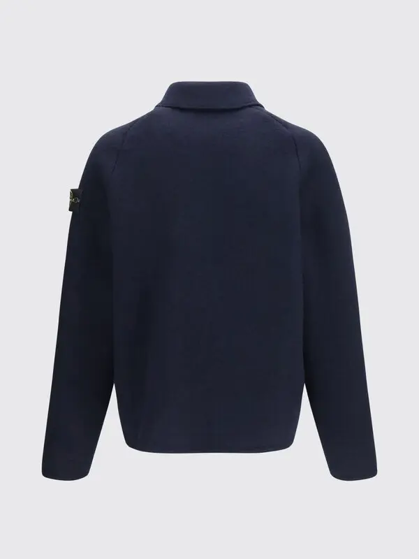 Stone Island Single-breasted Short Coat In Wool Cloth With Concealed Fastening