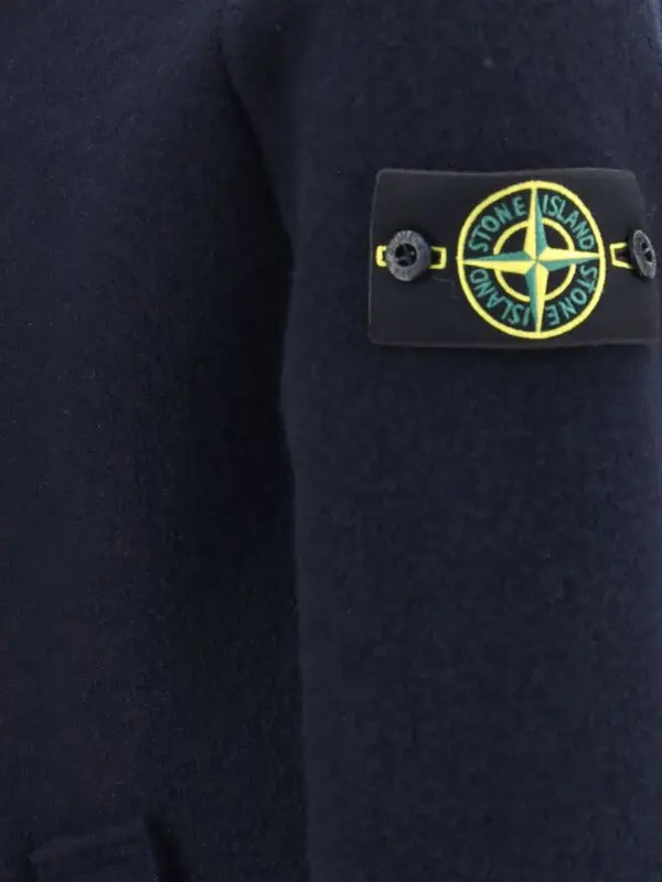 Stone Island Single-breasted Short Coat In Wool Cloth With Concealed Fastening