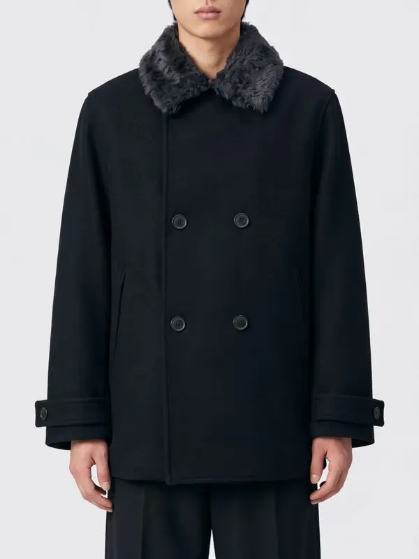 Our Legacy Double-breasted Short Coat In Wool With Fur Collar