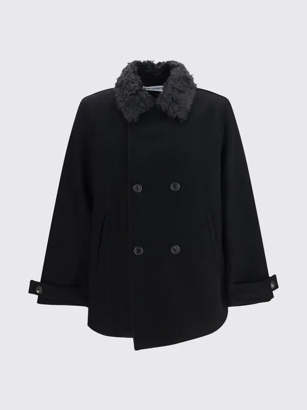 Our Legacy Double-breasted Short Coat In Wool With Fur Collar