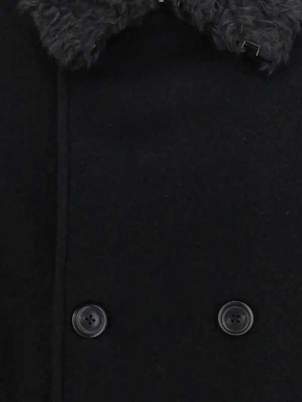 Our Legacy Double-breasted Short Coat In Wool With Fur Collar