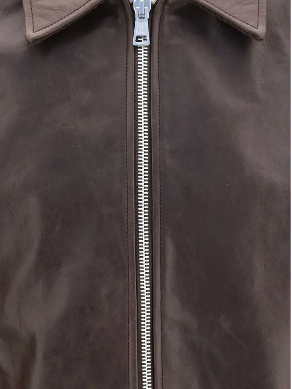 Our Legacy Smooth Cowhide Leather Jacket With Zip Closure And Side Pockets