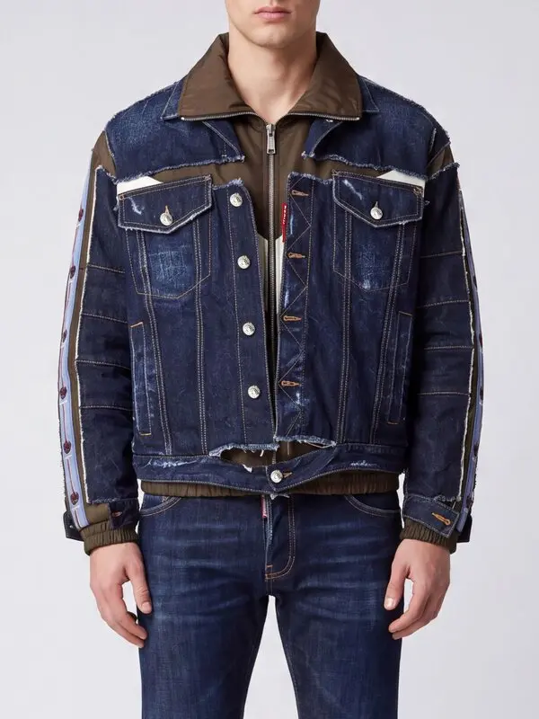 Dsquared2 Double-layer Patchwork Design Denim Jacket With Zip Closure