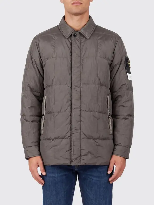 Stone Island Padded Down Jacket In Recycled Nylon With Iconic Compass Logo - Grey