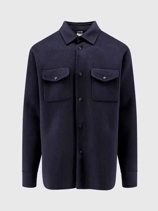 Aspesi Pure Wool Overshirt With Patch Pockets And Classic Collar - Blue
