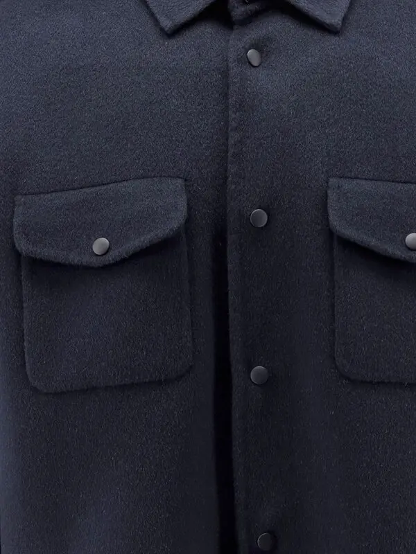 Aspesi Pure Wool Overshirt With Patch Pockets And Classic Collar - Blue