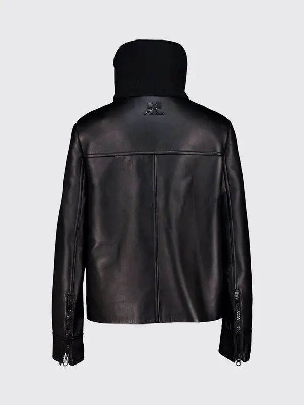 COURREGES Cropped Lambskin Leather Jacket With High Neck And Zipped Cuffs