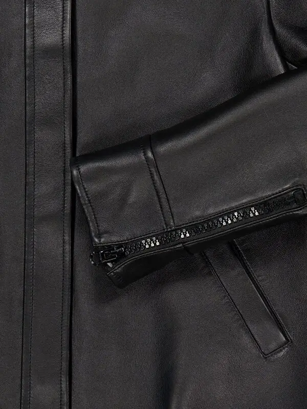COURREGES Cropped Lambskin Leather Jacket With High Neck And Zipped Cuffs