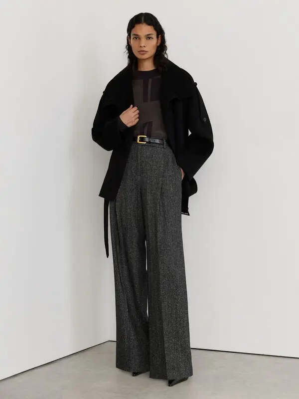 REISS Camila Petite Wool-silk Herringbone Wide-leg Trousers
