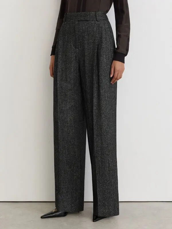 REISS Camila Petite Wool-silk Herringbone Wide-leg Trousers