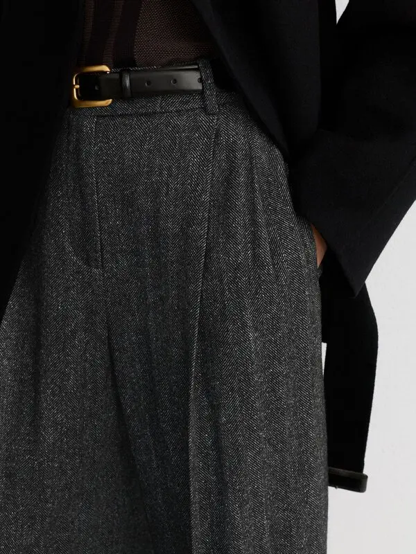 REISS Camila Petite Wool-silk Herringbone Wide-leg Trousers