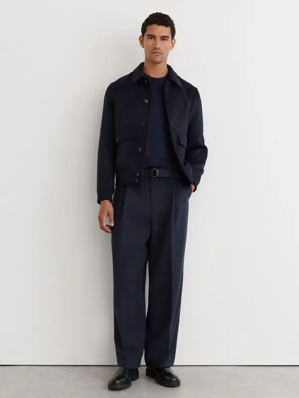 REISS Atwell Relaxed-fit Belted Trousers - Navy