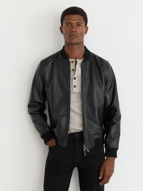 REISS Strain Leather Bomber Jacket