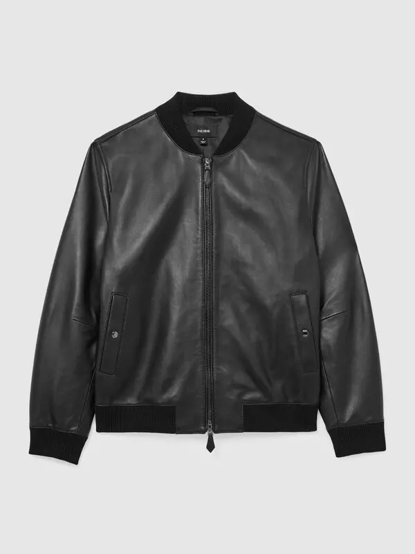 REISS Strain Leather Bomber Jacket