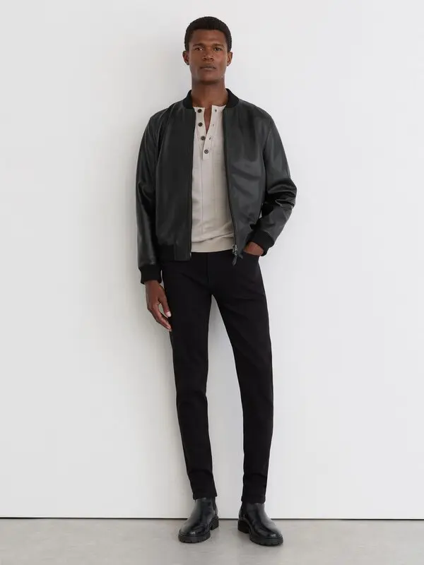 REISS Strain Leather Bomber Jacket