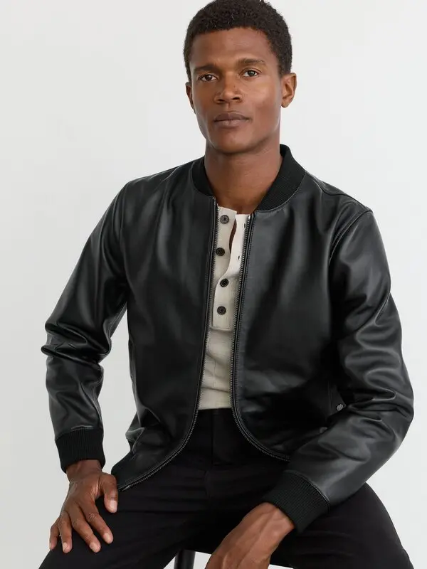 REISS Strain Leather Bomber Jacket