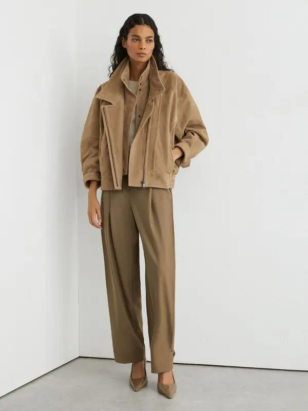 REISS Noa Petite Suede Double-layer Relaxed-fit Jacket