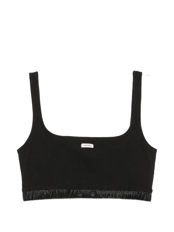 ENTIRE STUDIOS Square Neck Ribbed Shirt With Front-logo Patch, Poplin Insert & Two-button Detail