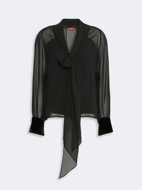 Max Mara Pure Silk Georgette Blouse With Long Raglan Sleeves, Velvet Cuffs & Removable Slip Top