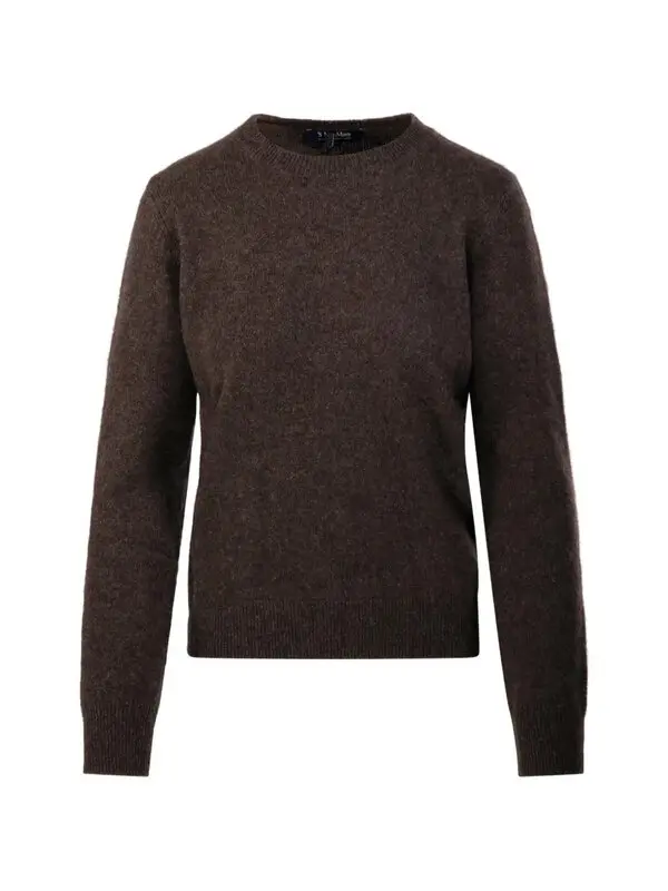 Max Mara Yak Crewneck Sweater With Embroidered Elbow Patches - Marrone