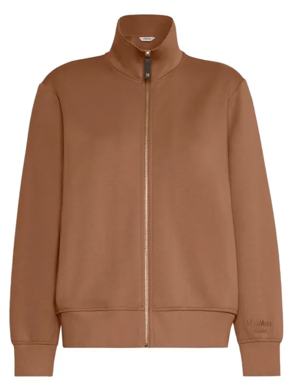 Max Mara Regular Fit High-neck Zip-front Sweater With Long Sleeves And Rib-knit Trim - Marrone