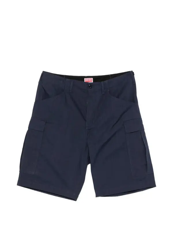 Kenzo Cotton Cargo Shorts With Embroidered Side, Adjustable Belt Tabs And Back Pockets