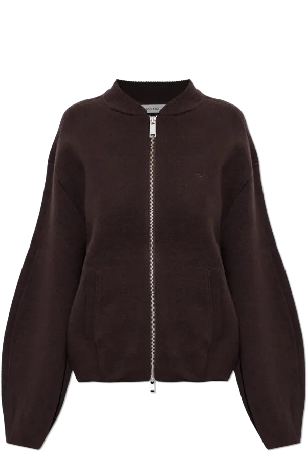 GESTUZ Dark Short Zip-up Boxy Cardigan Gzvictora By - Brown