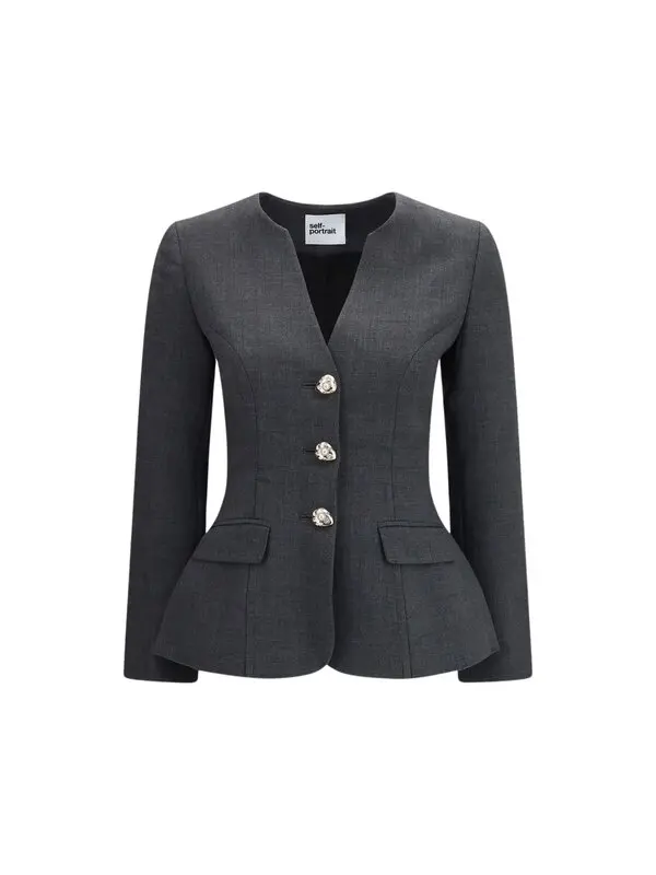 SELF-PORTRAIT Tailored Peplum Blazer With Jewel Buttons