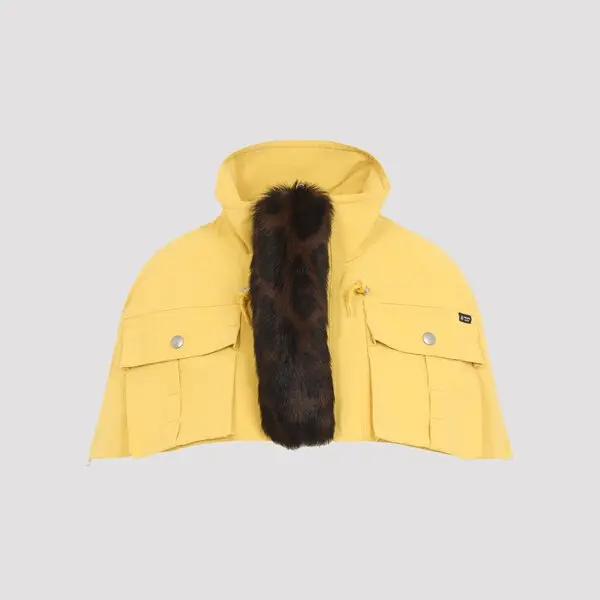 Prada Hooded Fur-trim Cape - Yellow & Orange