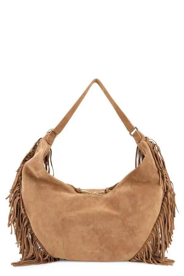 Orciani Island Peach Fringe Large Suede Shoulder Handbag