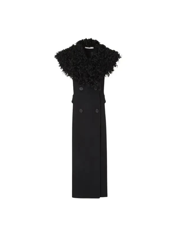 Fendi Sleeveless Double-breasted Long Coat With Fur Collar - Black