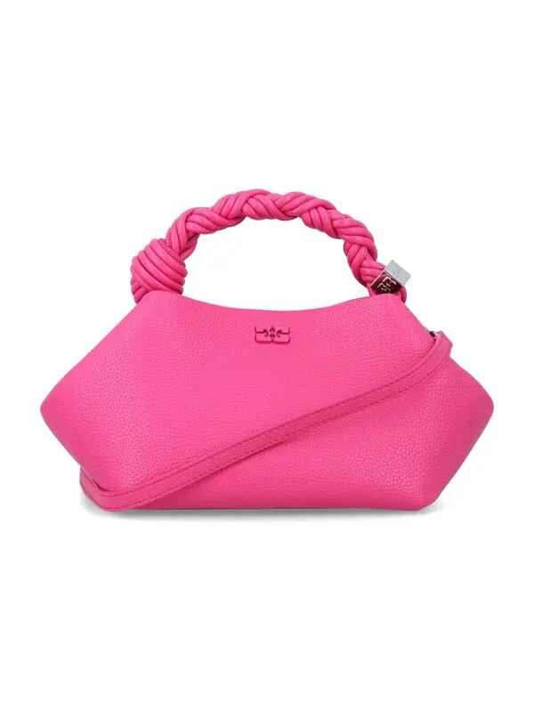 GANNI Mini Grained Handbag With Braided Knotted Handle & Metallic Dice Accent - Cabaret Fuchsia