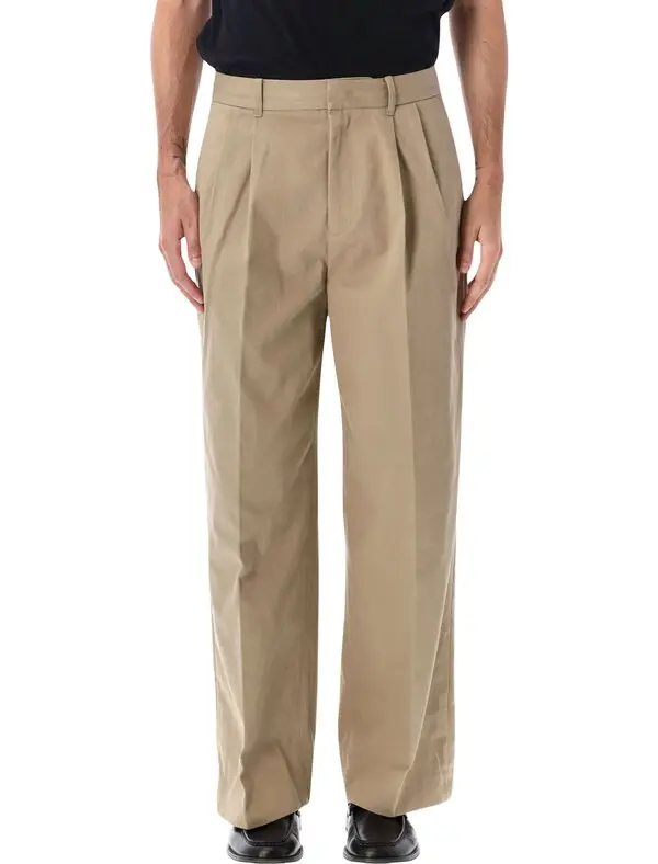 DUNST Pleated Cotton Trousers - Beige