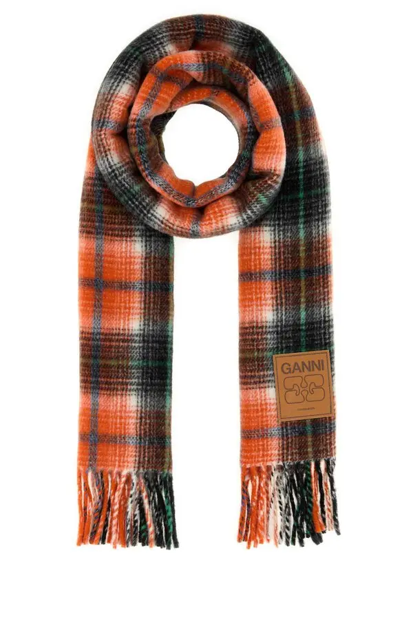 GANNI Embroidered Wool Scarf 200 Cm X 30 Cm