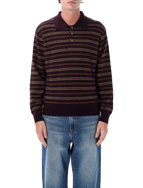 DUNST Striped Knit Polo Sweater