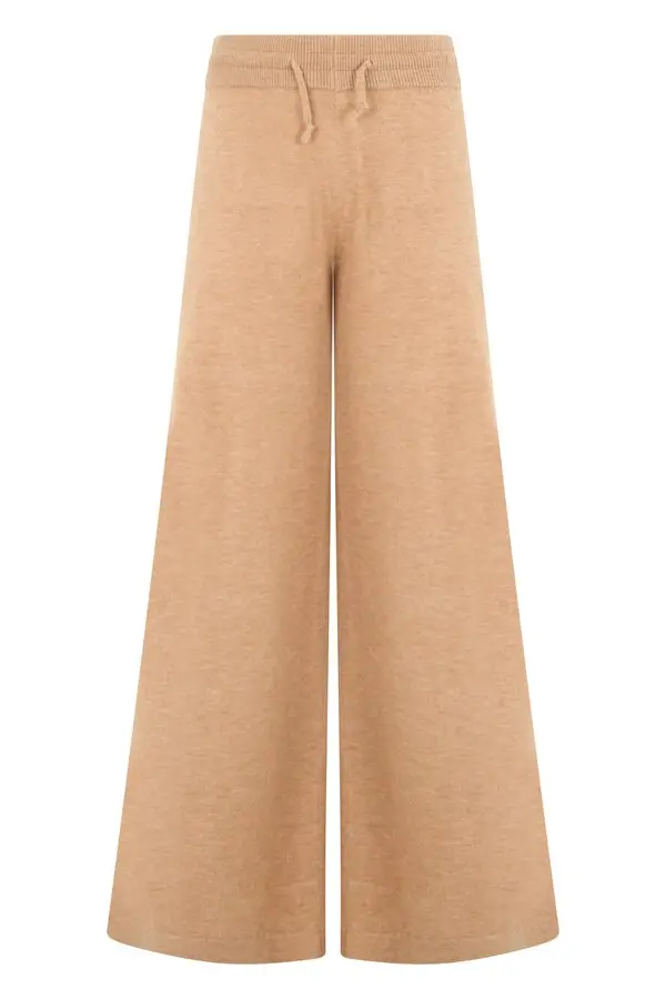 AUTRY Loose Wool-cashmere Pants With Elastic Waist And Wide-leg Silhouette - Beige