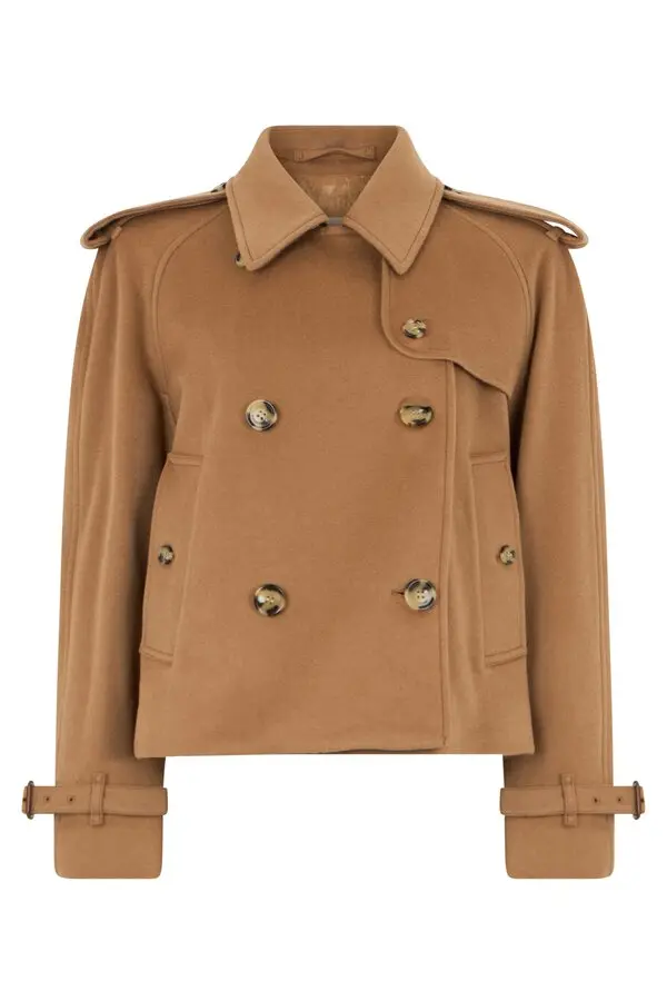Burberry Cashmere Mini Double-breasted Cropped Trench Coat With Adjustable Cuffs